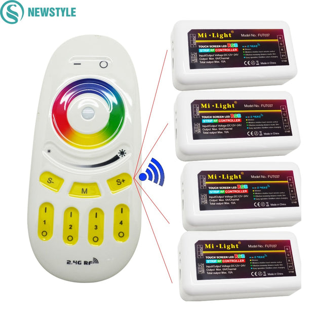 DC12V 24V 2.4G Milight Wifi Led RF Remote Controller+ 4pcs 4-zone RGB ...